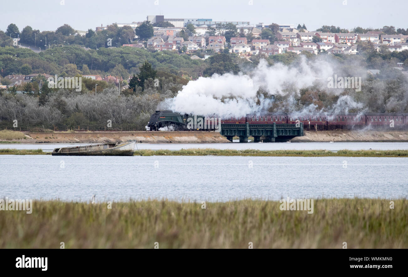The Dorset Coast Express, pulled by LNER Class 4 steam locomotive Union ...