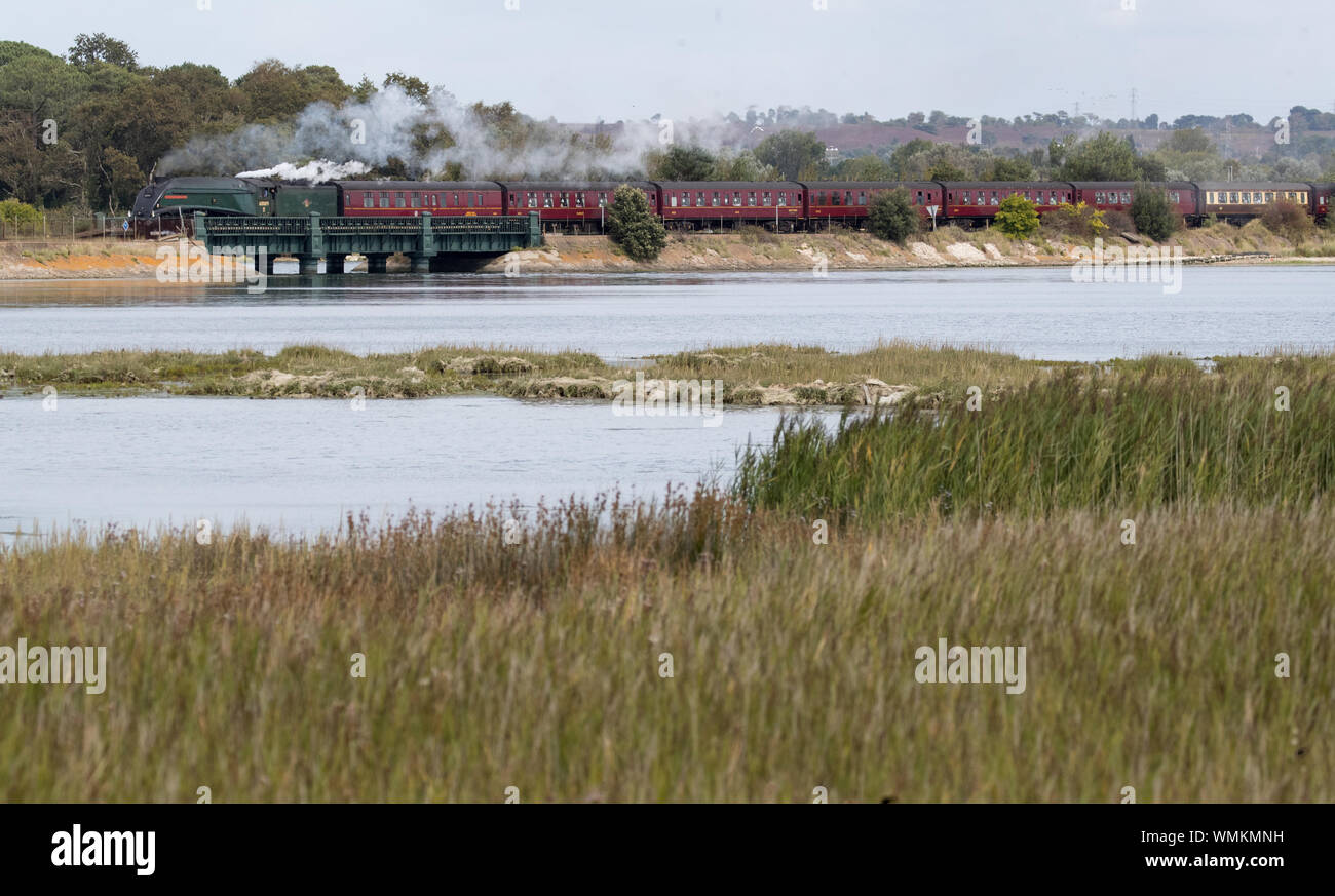 The Dorset Coast Express, pulled by LNER Class 4 steam locomotive Union ...