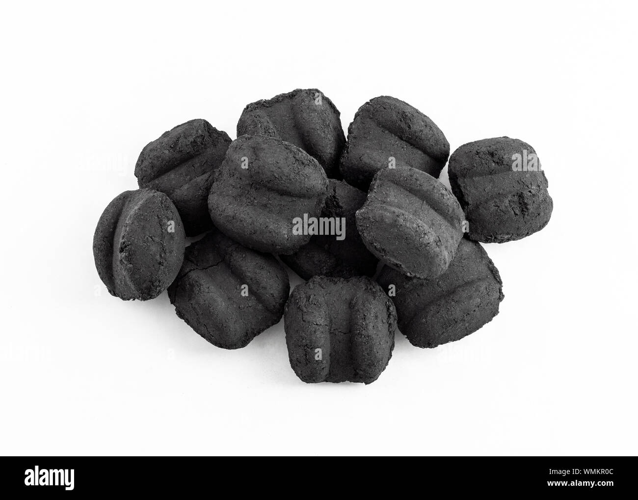 group of bbq charcoal briquette on white background Stock Photo - Alamy
