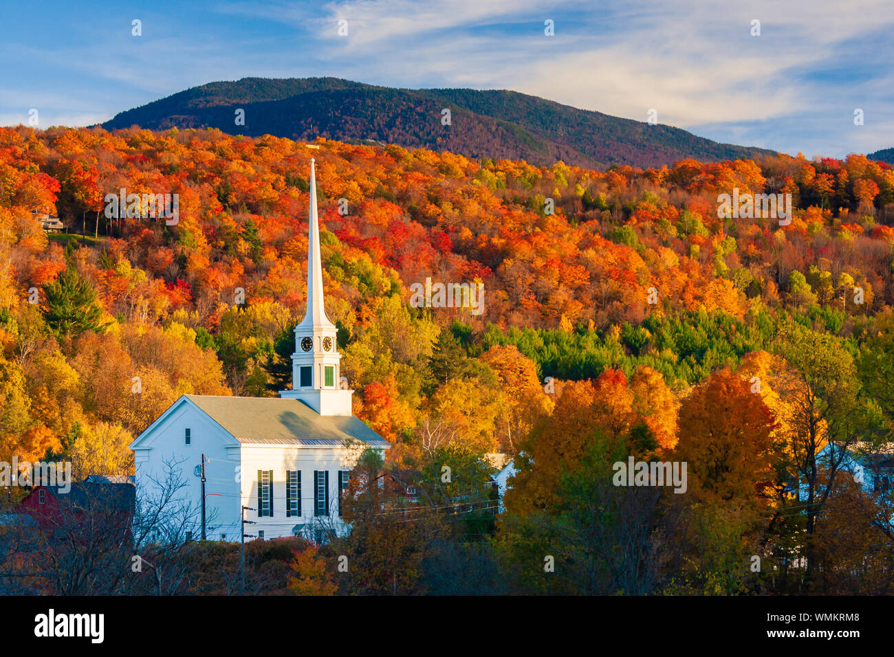 Fall Foliage and the Stowe Community Church, Stowe, Vermont, USA Stock ...