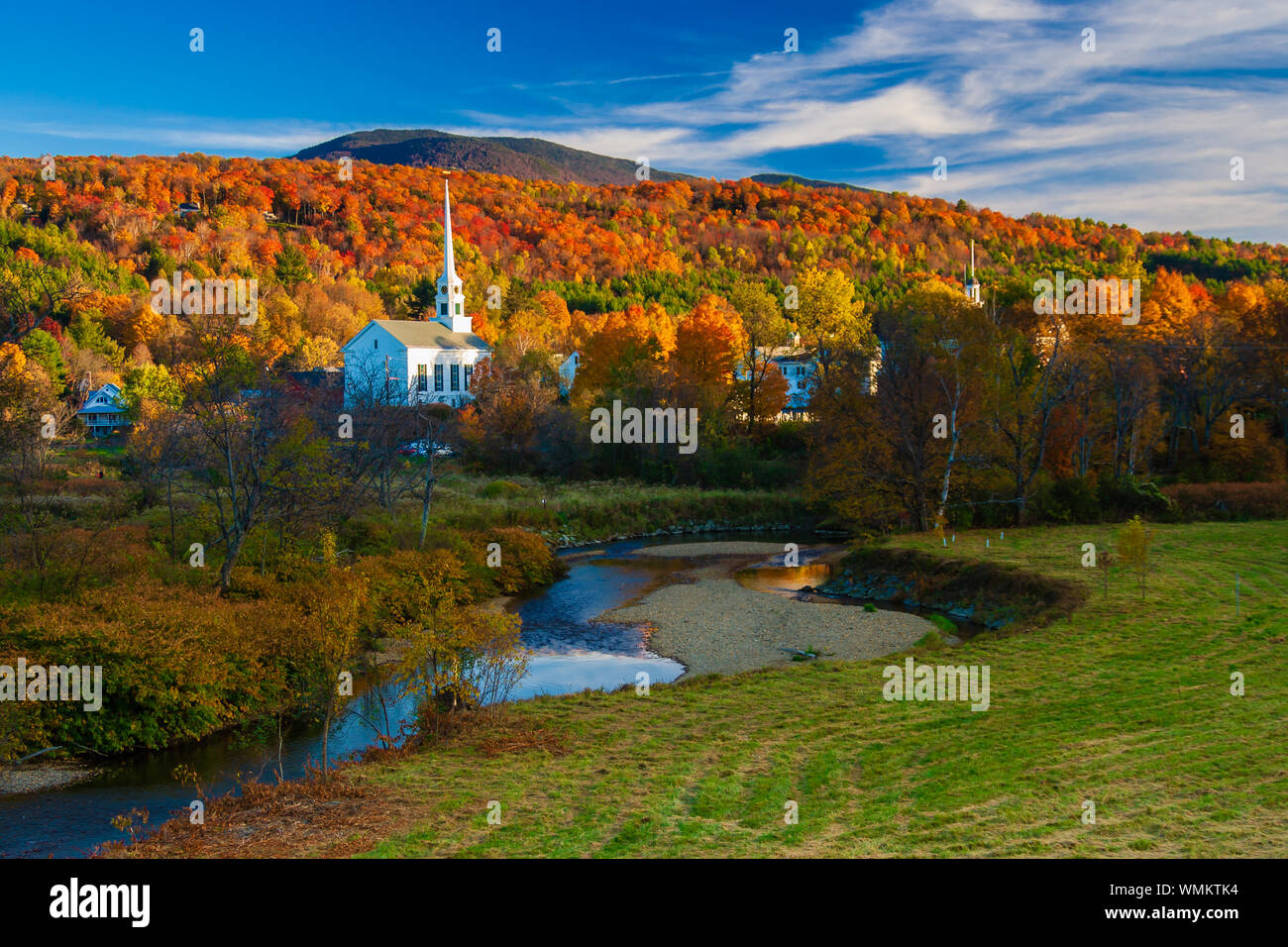 Fall Foliage and the Stowe Community Church, Stowe, Vermont, USA Stock ...