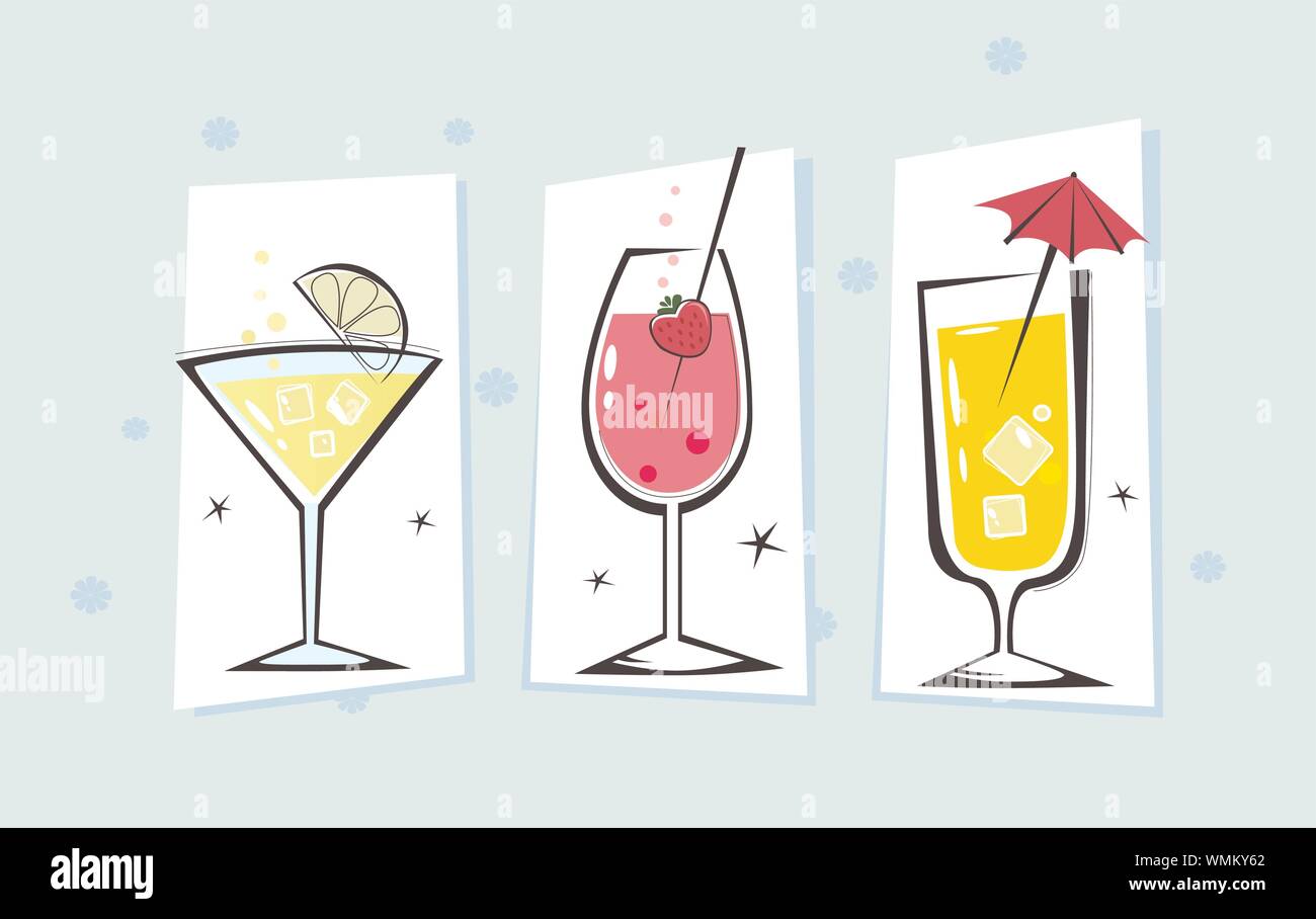 Stylized retro drinks collection isolated white background Stock Vector ...