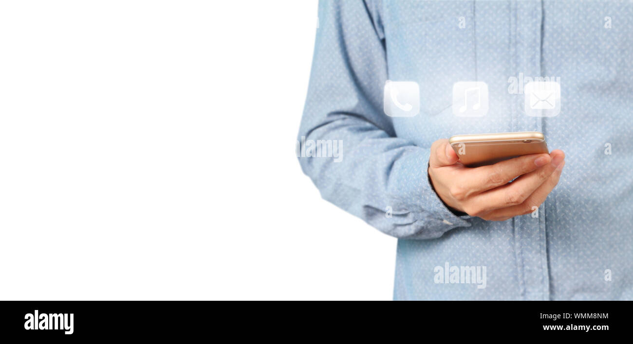 Hand holding the smartphone,device and touching screen Stock Photo - Alamy