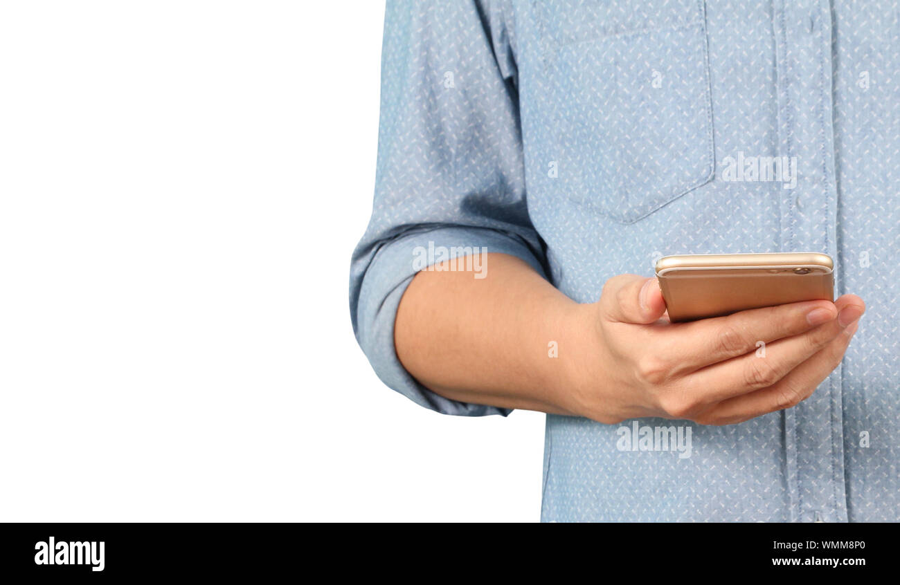 Hand holding the smartphone,device and touching screen Stock Photo - Alamy