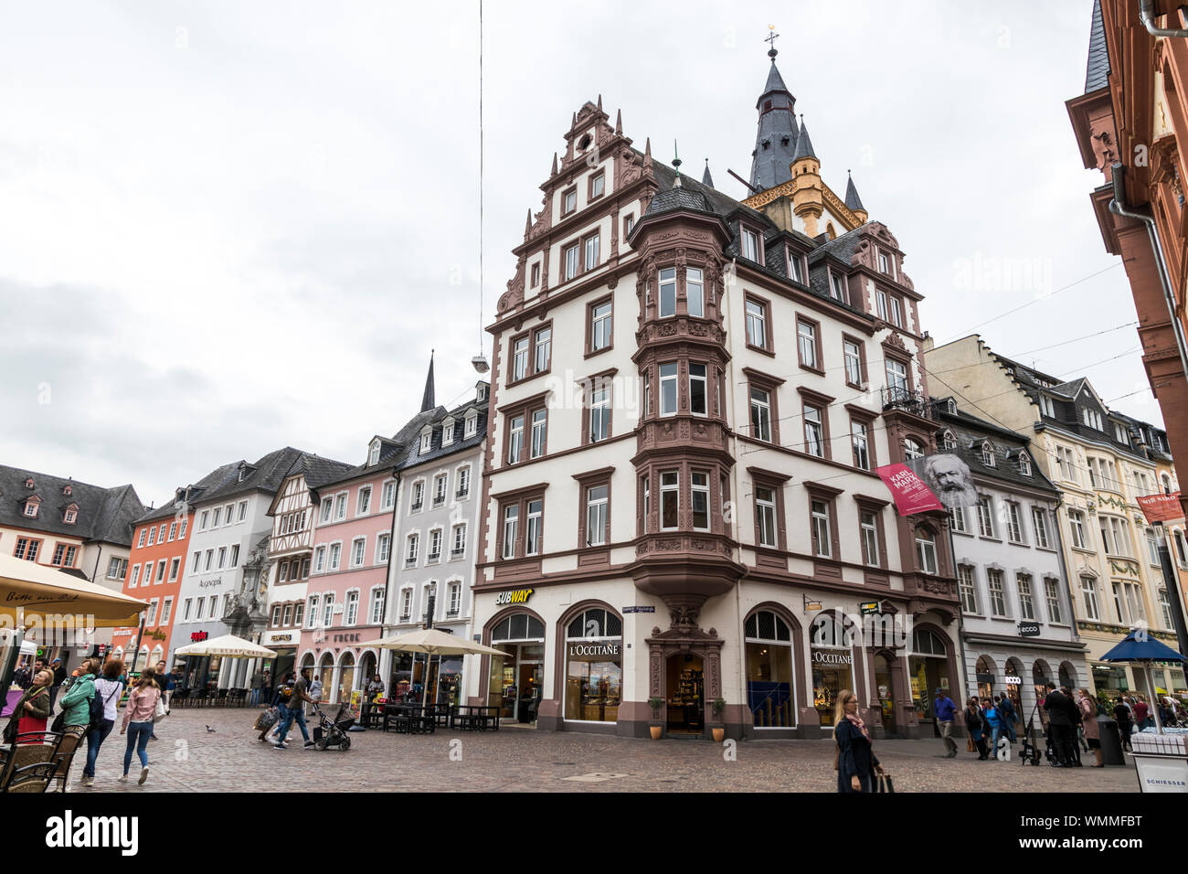 Trier, Germany. Buildings in the Hauptmarkt (Market Square), center of ...