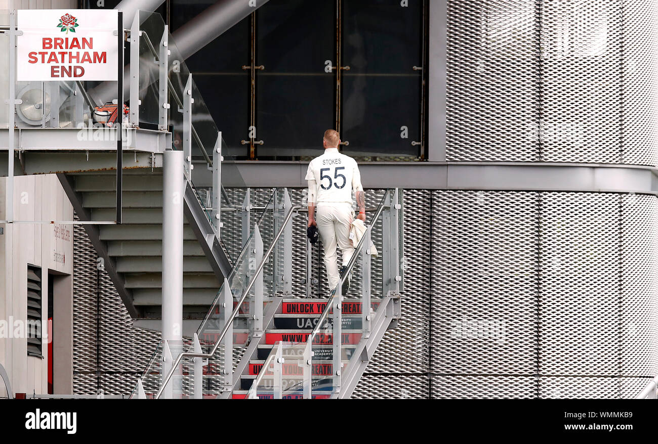 England's Ben Stokes returns to the dressing room during day two of the ...