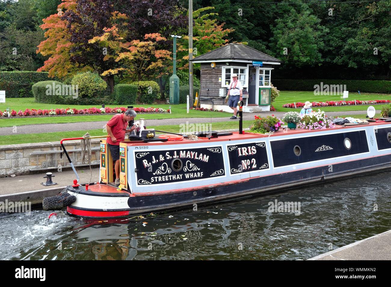 Various river crafts passing through Shepperton lock Surrey England UK ...