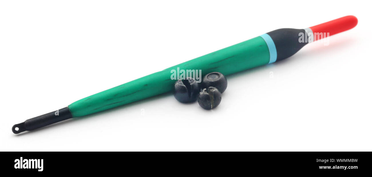 Fishing float with lead sink over white background Stock Photo - Alamy