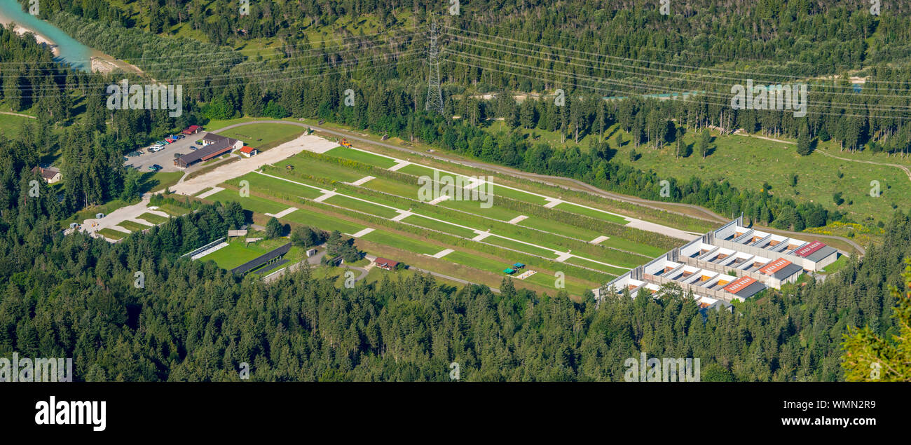 aerial view to shooting range of army in city Mittenwald Stock Photo ...
