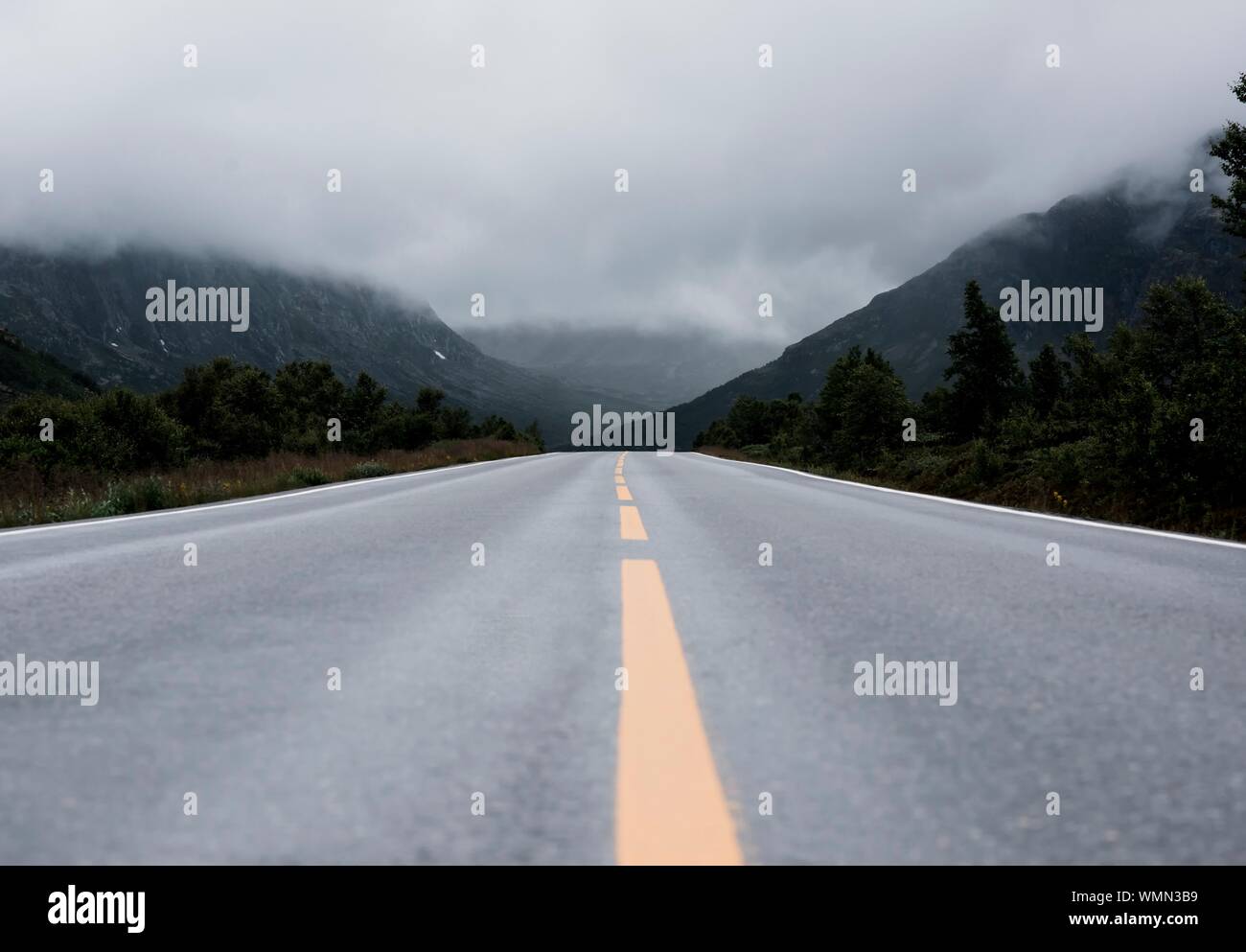 Empty road mountains trees hi-res stock photography and images - Alamy