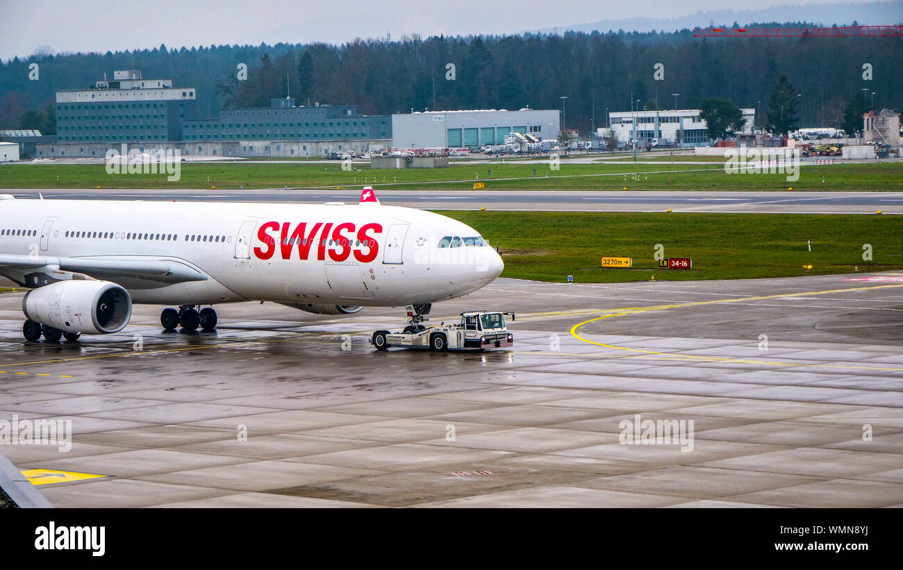 Swiss international Airlines airplane rotation out of Zurich airport ...