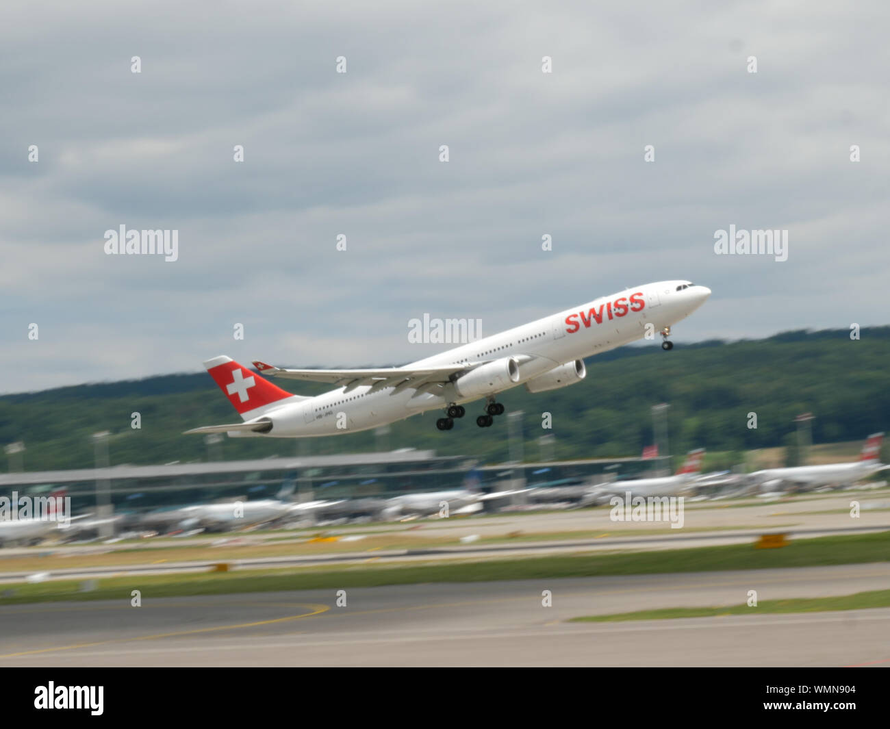 Swiss international Airlines airplane rotation out of Zurich airport ...