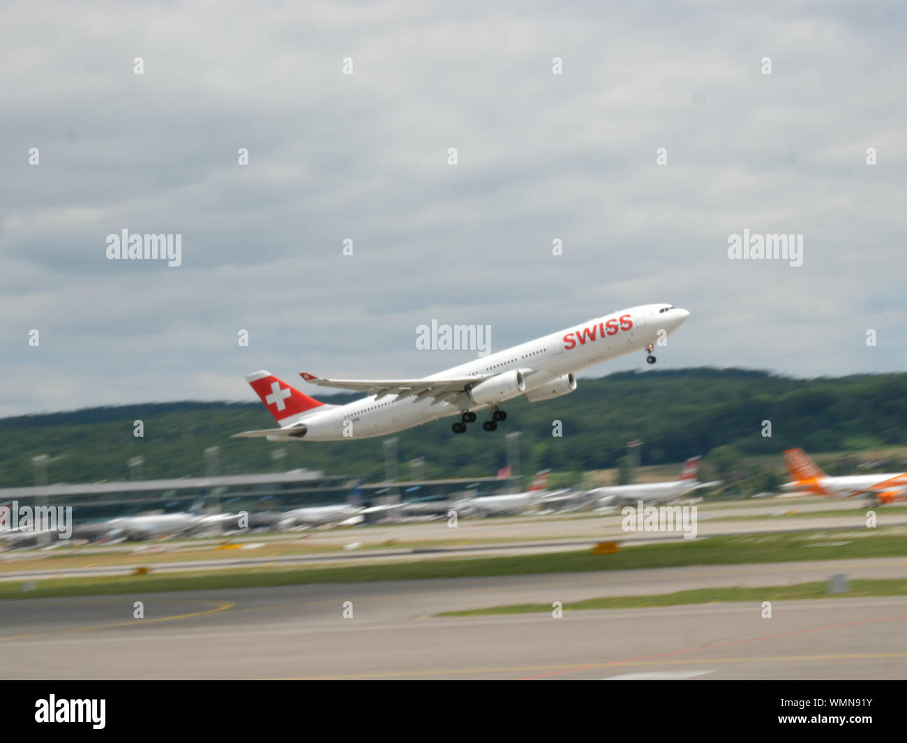 Swiss international Airlines airplane rotation out of Zurich airport ...
