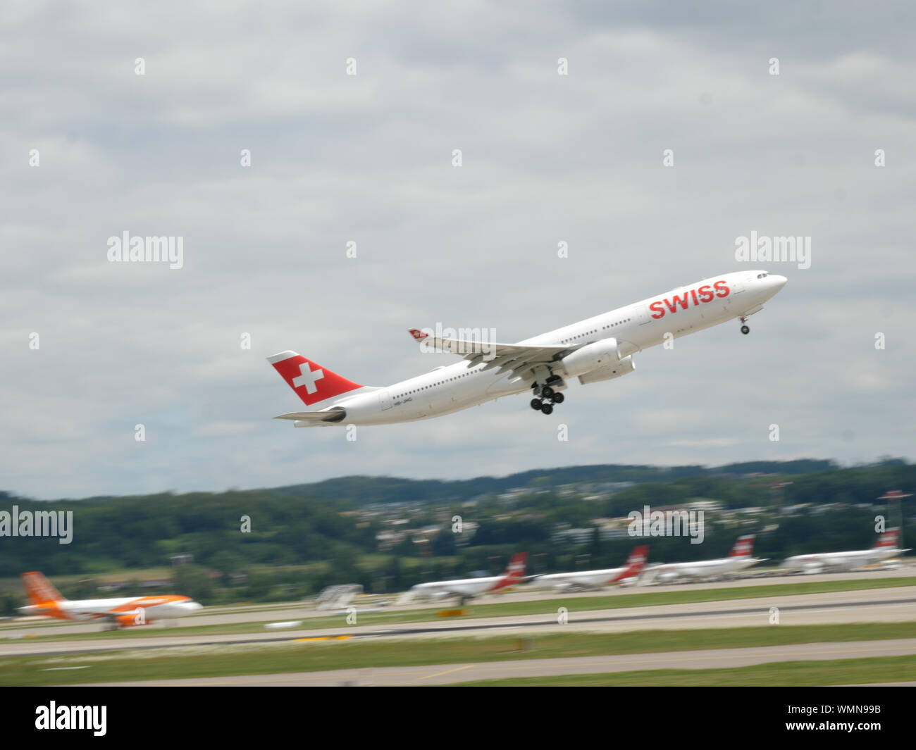 Swiss international Airlines airplane rotation out of Zurich airport ...