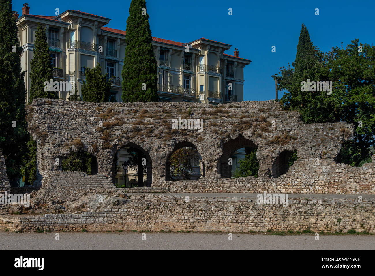 Ruined Roman amphitheatre in Nice, in the Cote d'Azure region of ...