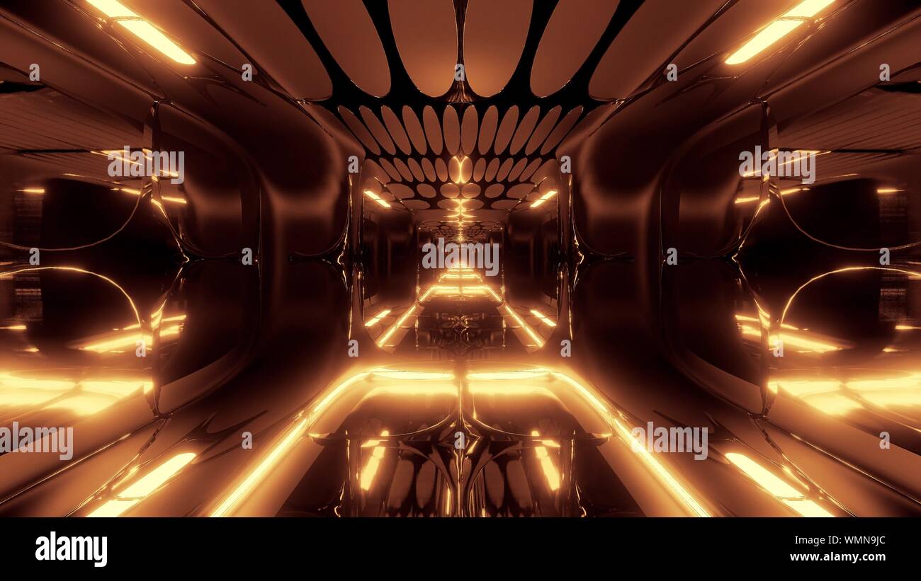 glowing futuristic horror sci-fi temple with nice reflection 3d ...