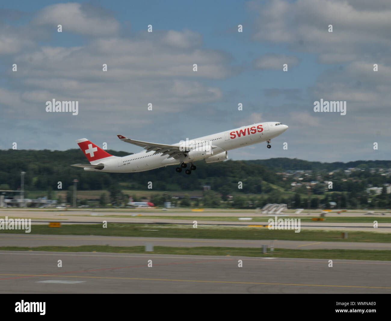 Swiss international Airlines airplane rotation out of Zurich airport ...