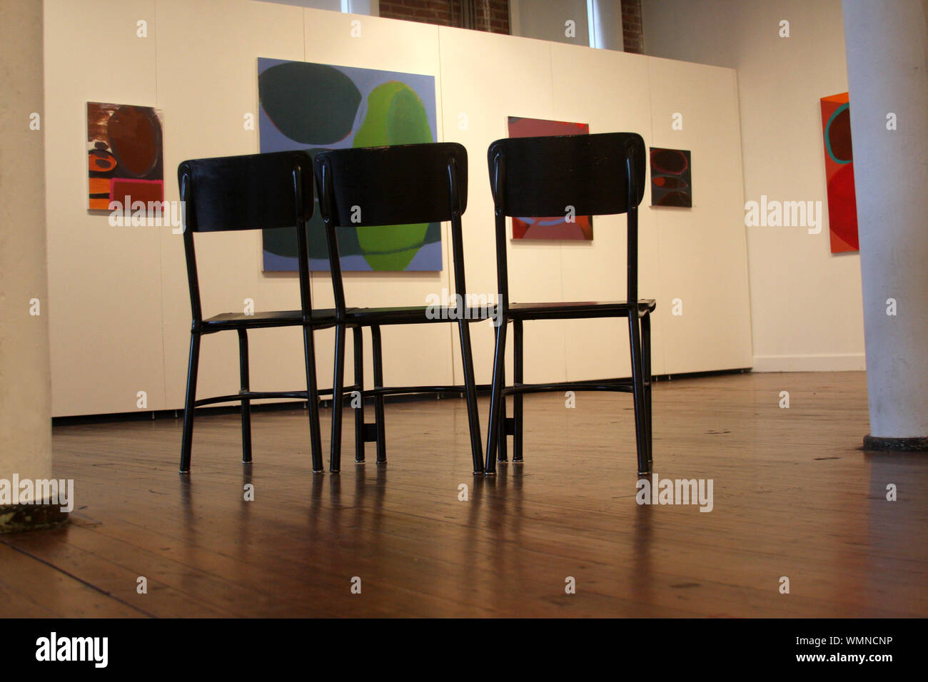 Abstract artwork displayed in personal exhibit at gallery in Virginia ...