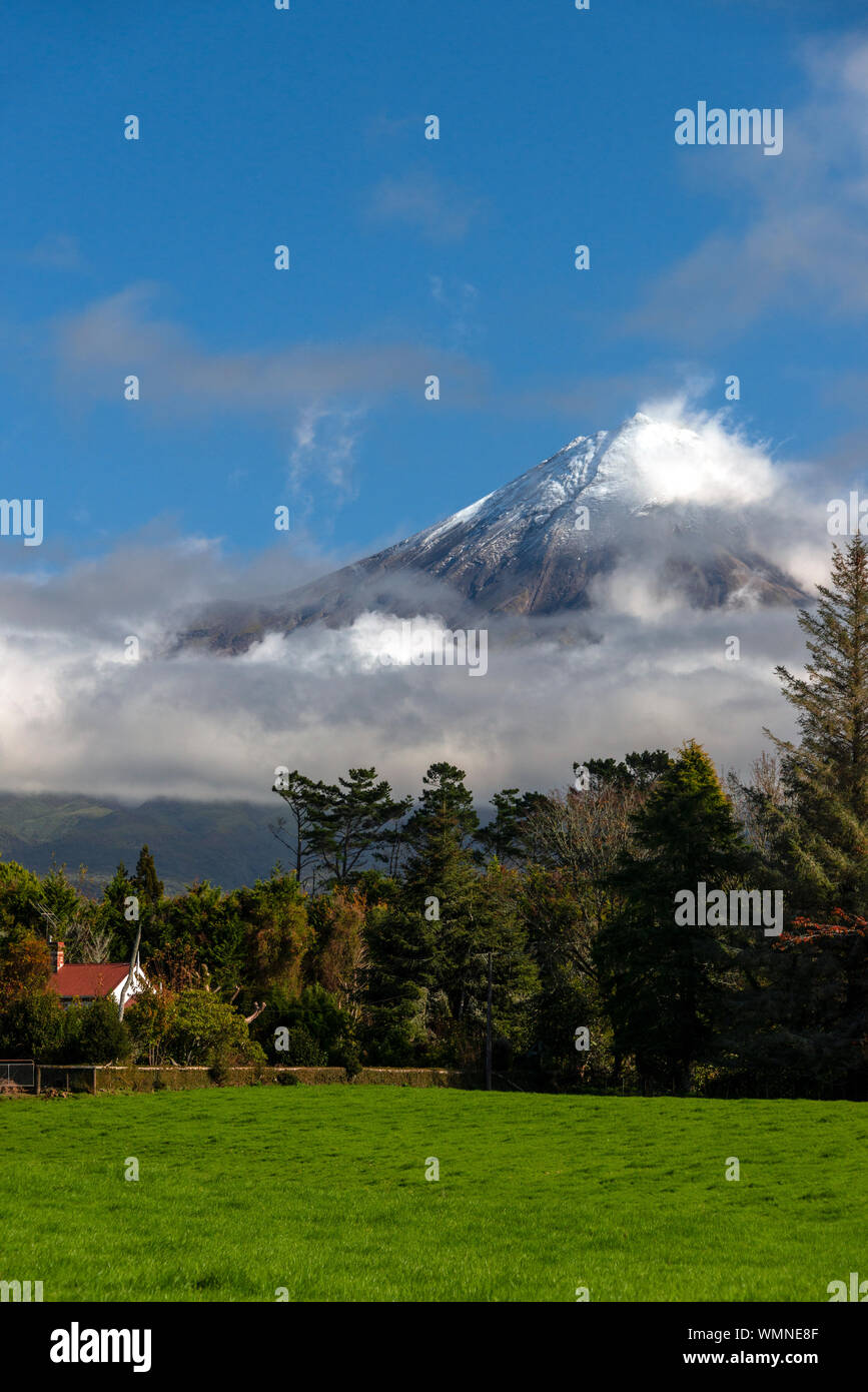 Light snow and whips clouds on the peak of Mt Taranaki (formerly Mt ...