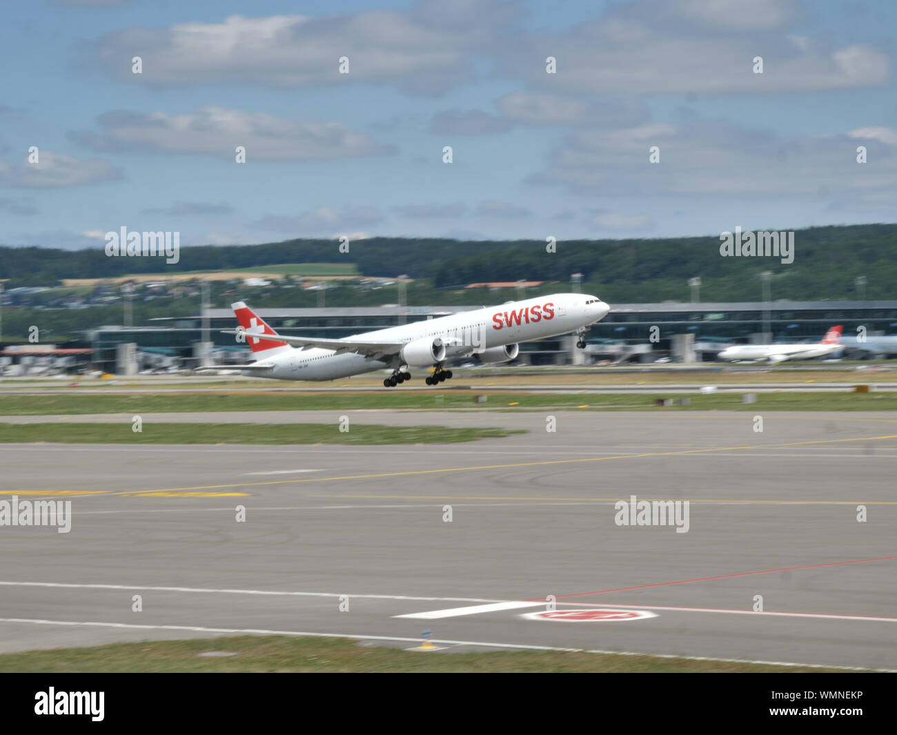Swiss international Airlines airplane rotation out of Zurich airport ...
