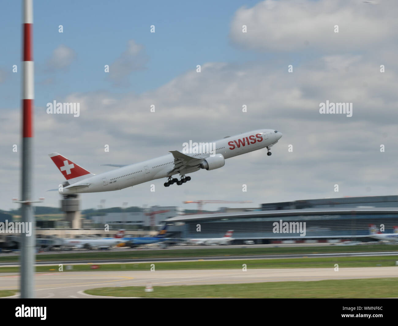 Swiss international Airlines airplane rotation out of Zurich airport ...