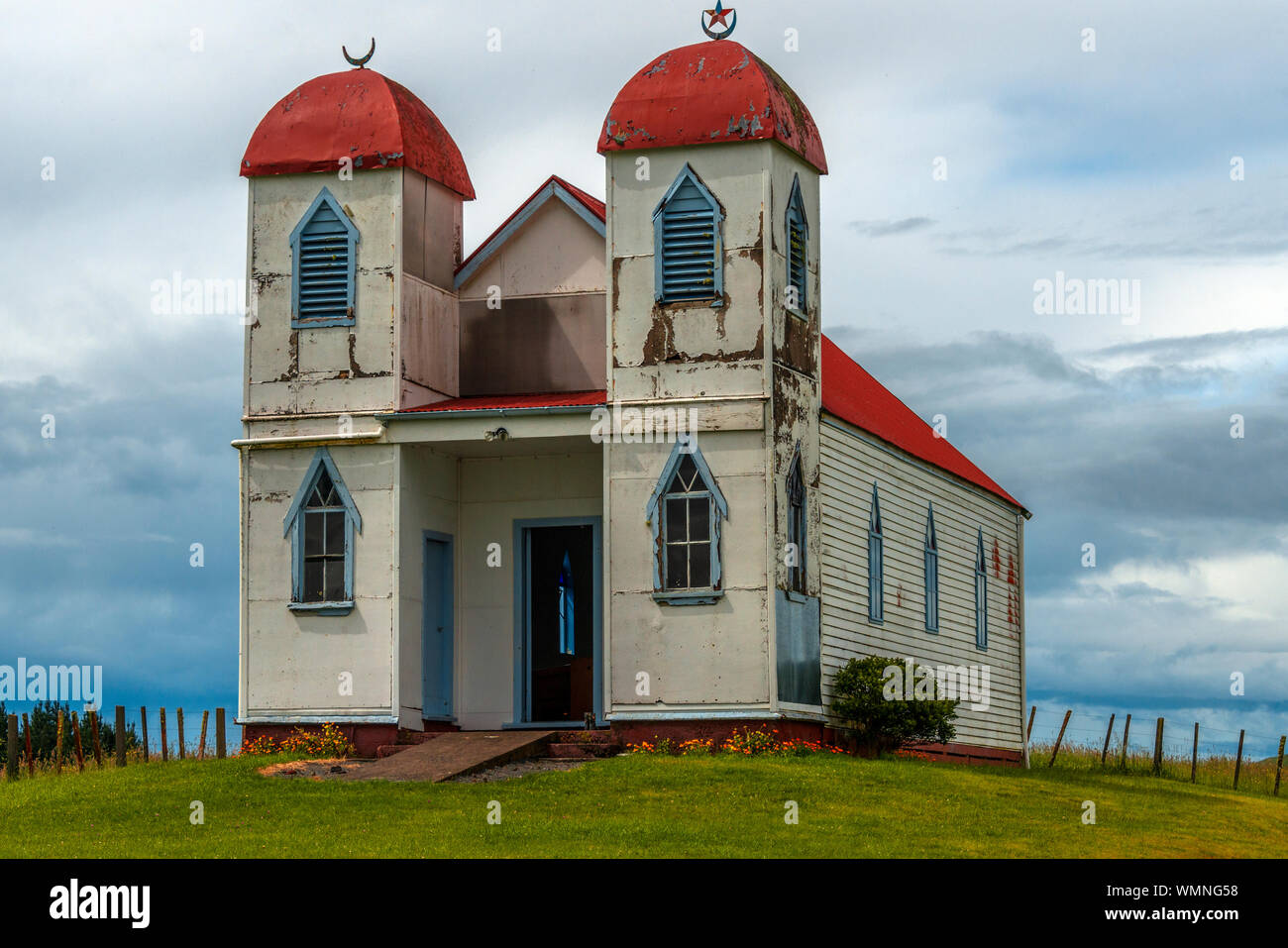 The unique wooden Ratana church at Raetihi in the Volcanic Plateau, New ...