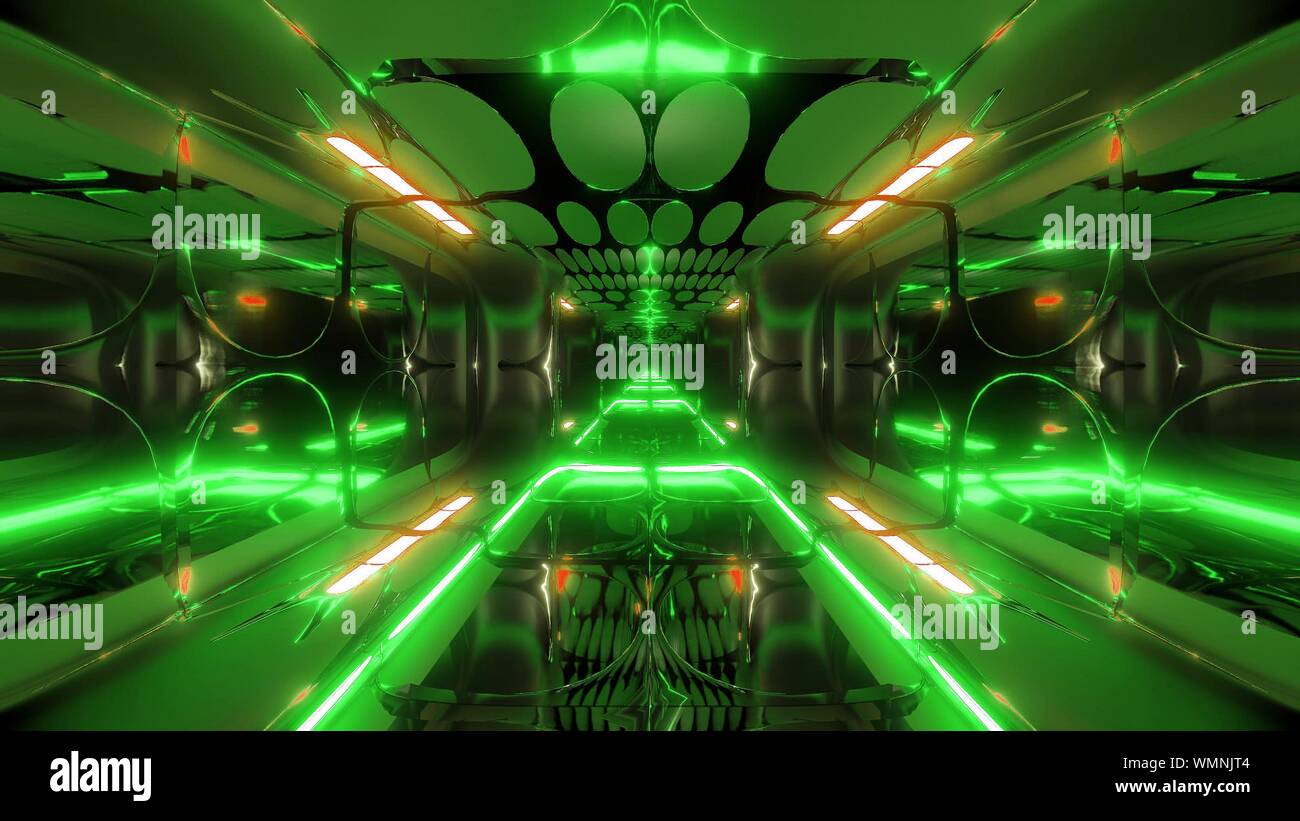 glowing futuristic horror sci-fi temple with nice reflection 3d ...