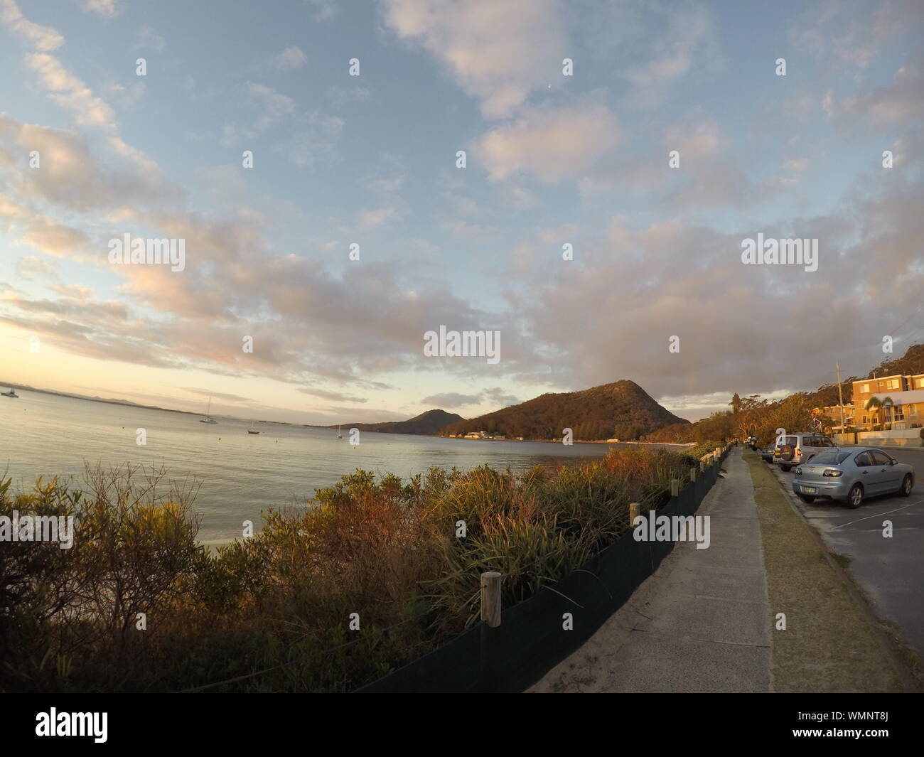 View Of Town At Waterfront Stock Photo - Alamy