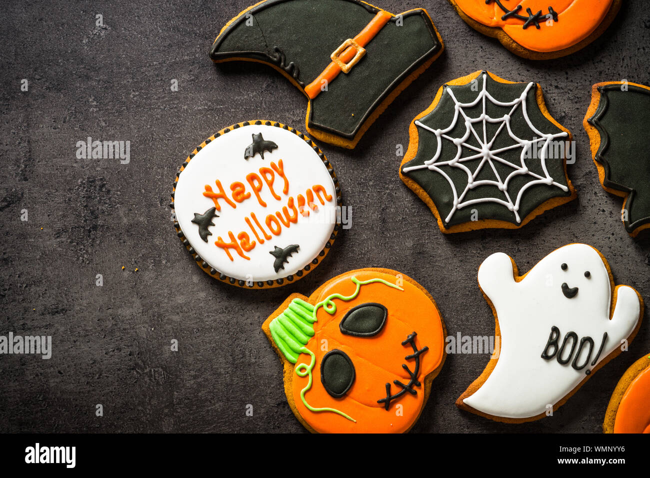 Halloween Gingerbread Cookies at black Stock Photo - Alamy