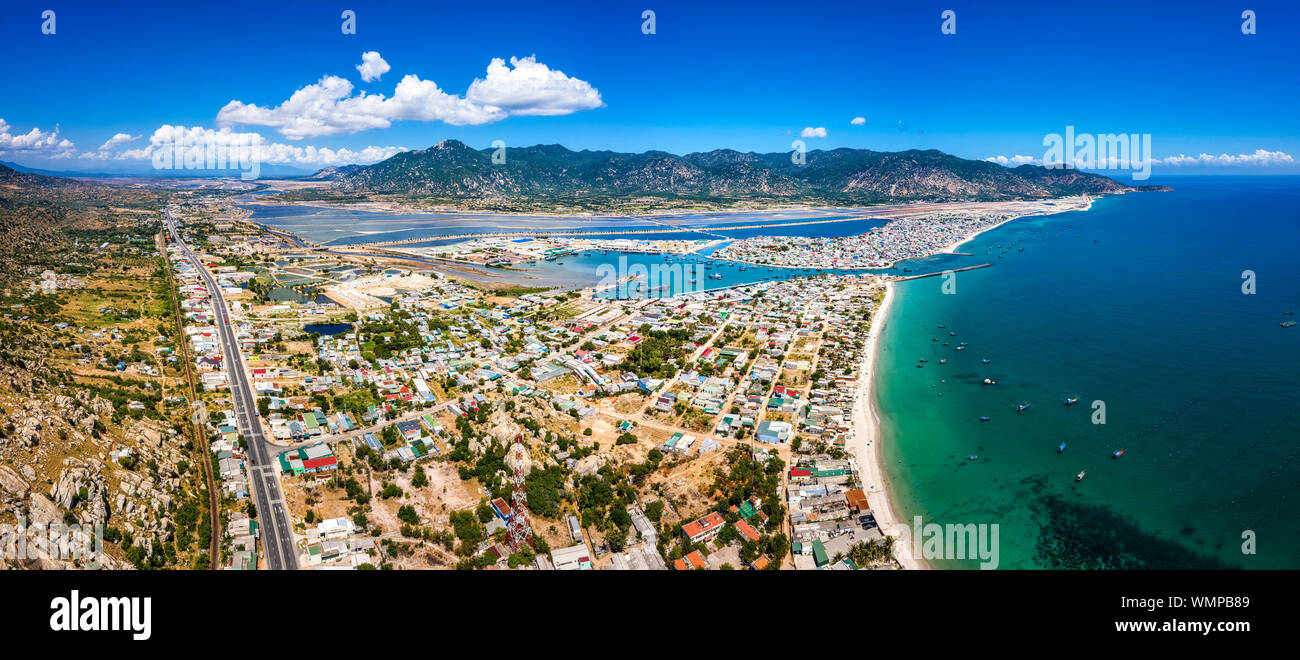Top view aerial photo from flying drone of a Ca Na town with national ...