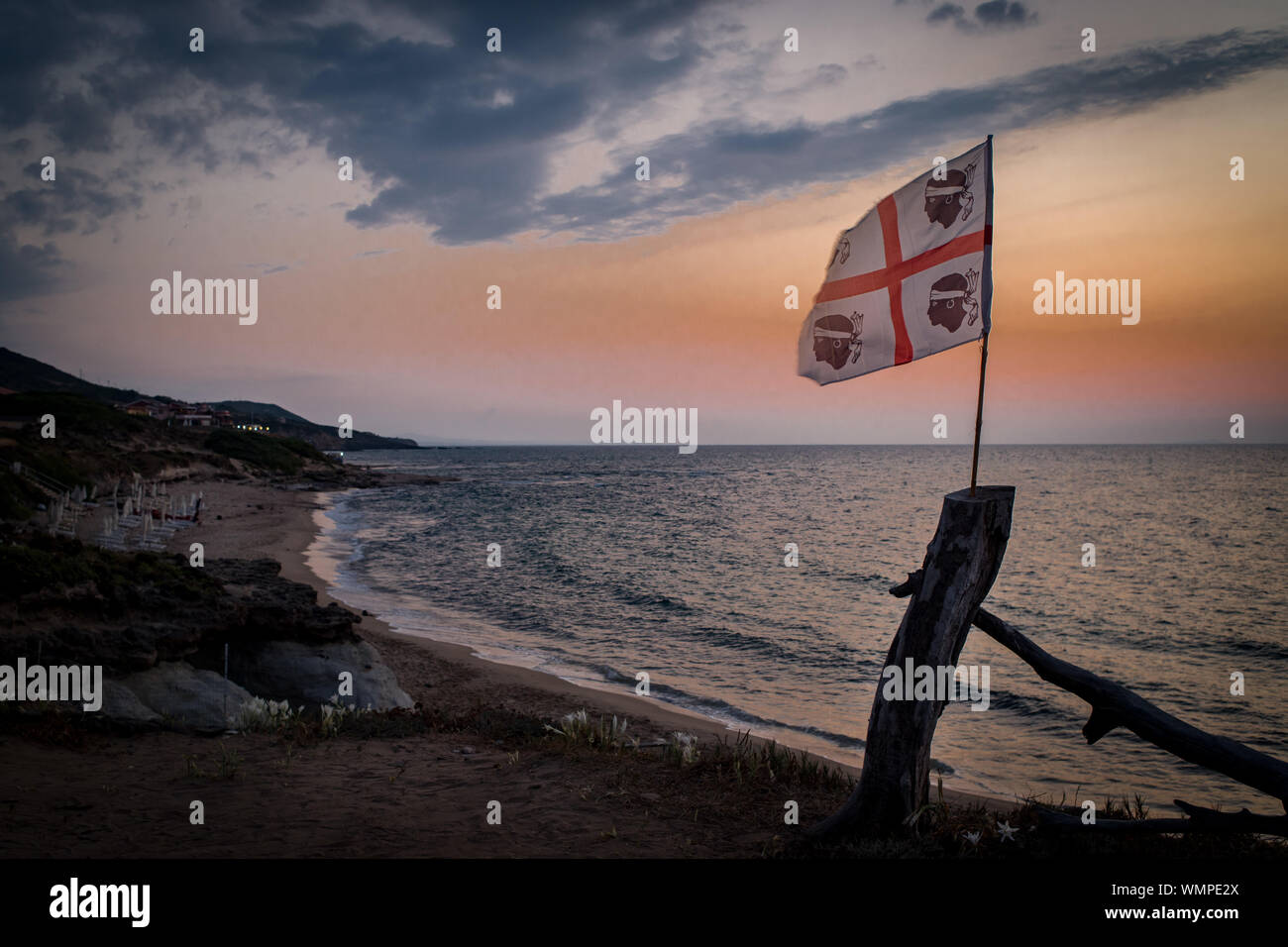 Sardinian flag (called the flag of the Four Moors) close to ...