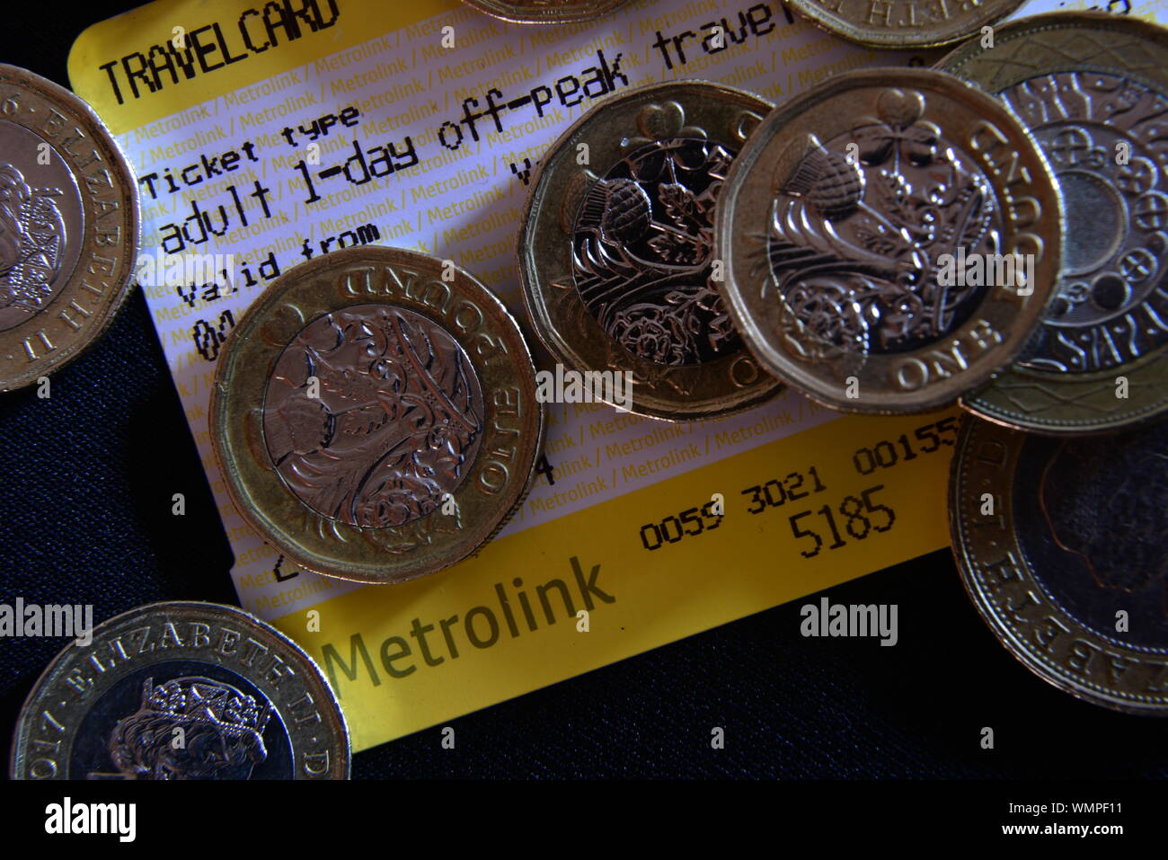Manchester tram ticket and coins Stock Photo - Alamy