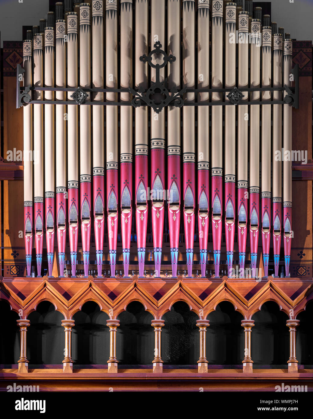 Colorful pipe organ inside the St. Joseph Cathedral on Franklin Street ...