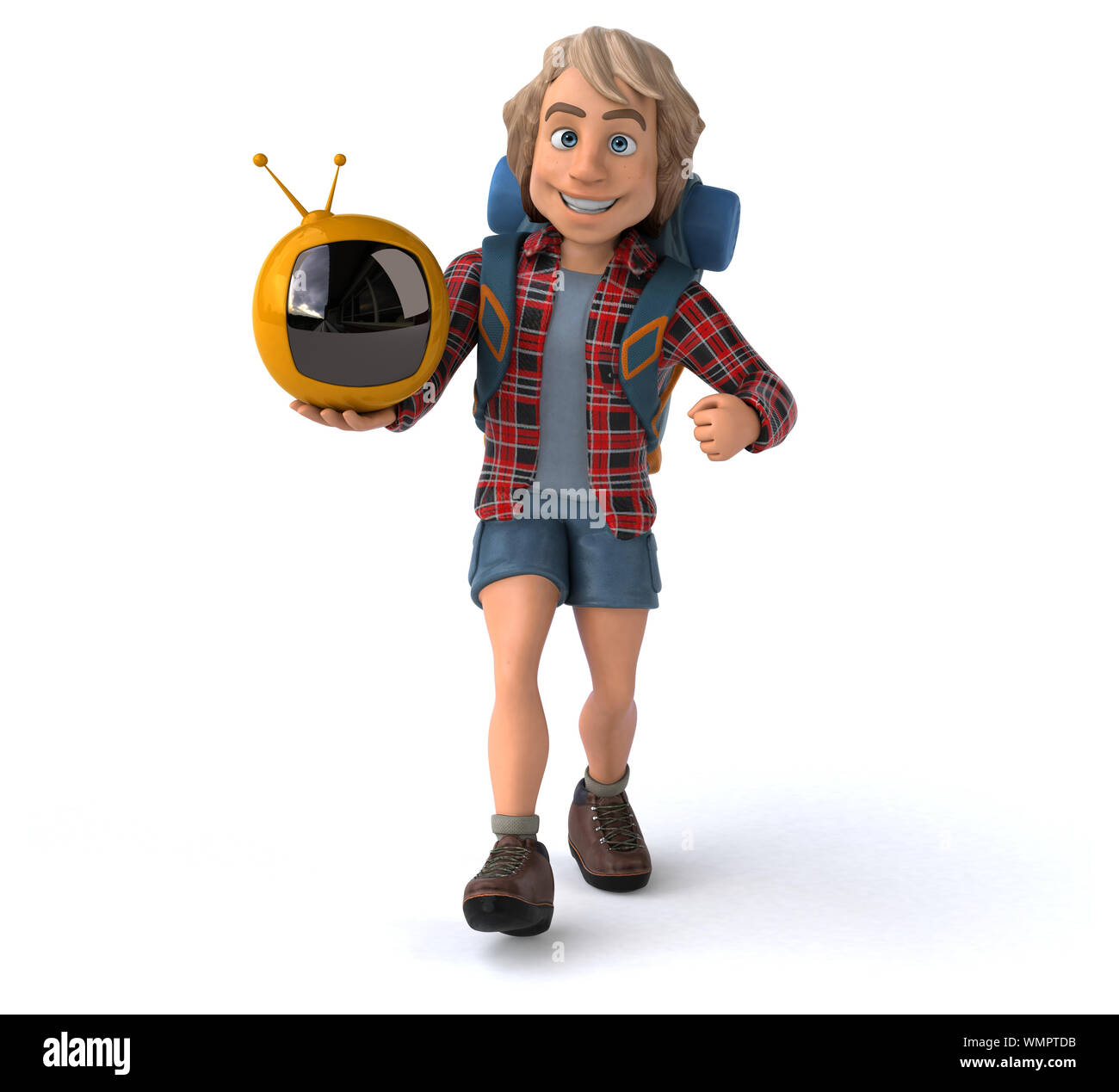 Fun backpacker cartoon guy Stock Photo - Alamy