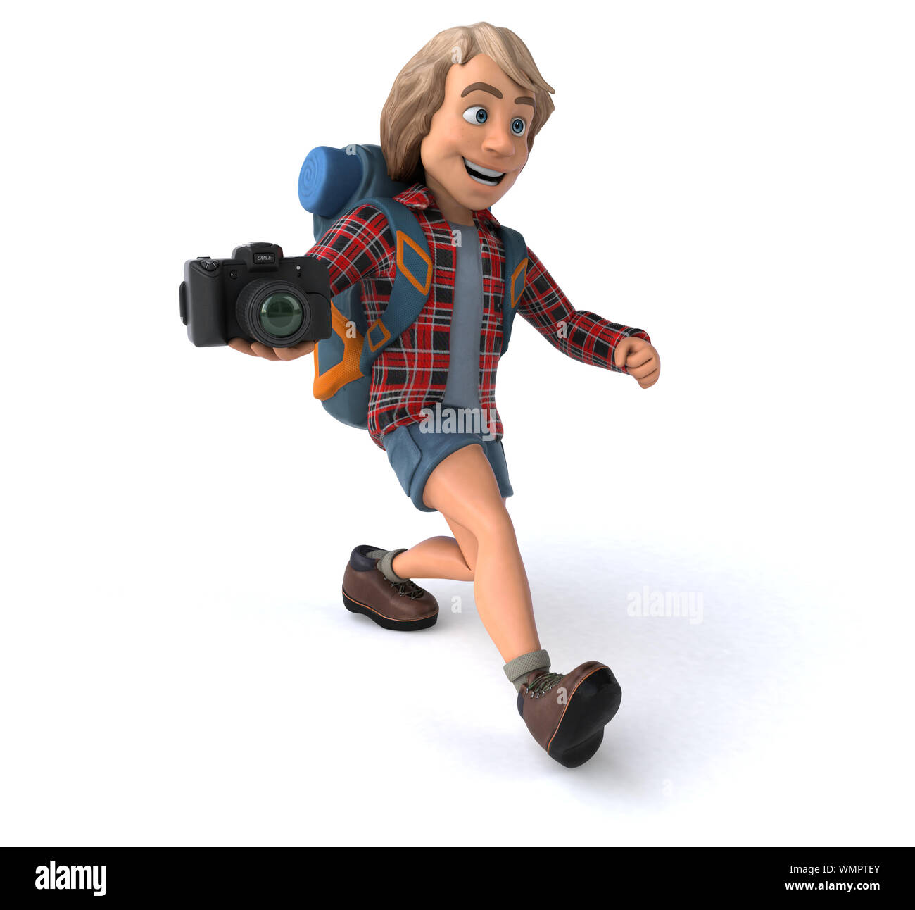 Fun backpacker cartoon guy Stock Photo - Alamy