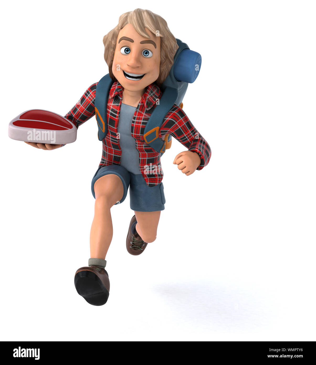 Fun backpacker cartoon guy Stock Photo - Alamy