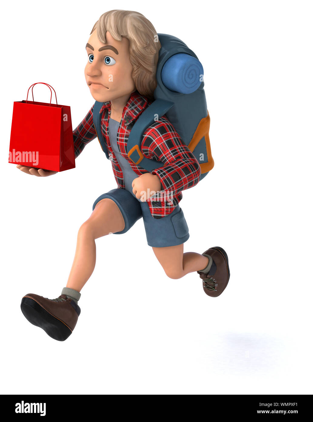 Fun backpacker cartoon guy Stock Photo - Alamy