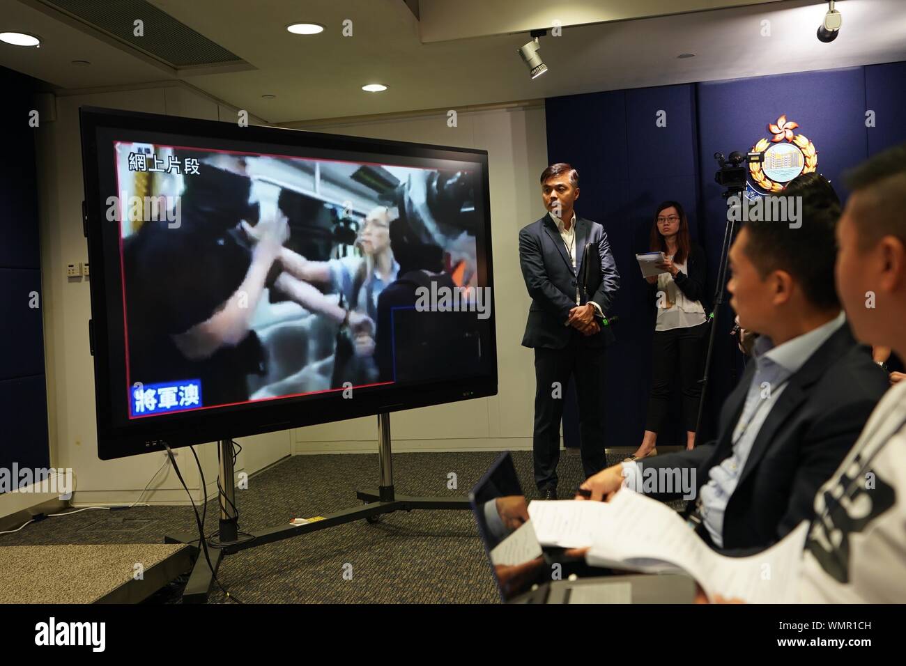 Hong Kong. 5th Sep, 2019. Hong Kong police shows footage of rioters ...