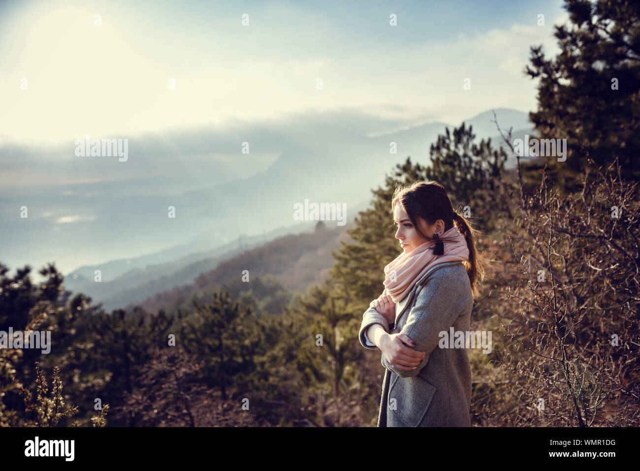 Beautiful Young Girl. Trip to the forest, to the mountains. Beautiful ...