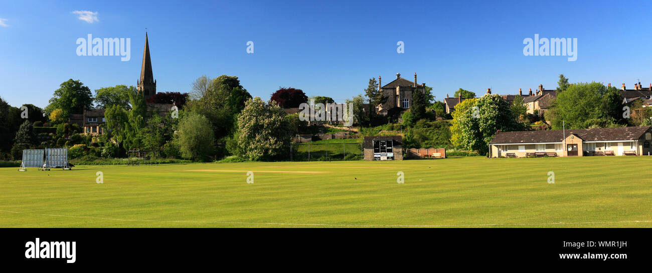 The cricket pitch in Masham town, North Yorkshire, England, UK Stock ...