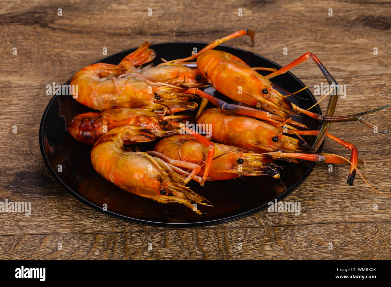 Grilled Asian water prawn in the plate Stock Photo - Alamy