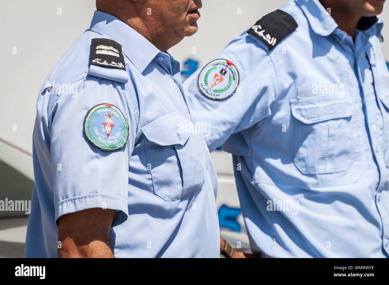 RAMALLAH, PALESTINE. August 31, 2019. Palestinian traffic police ...