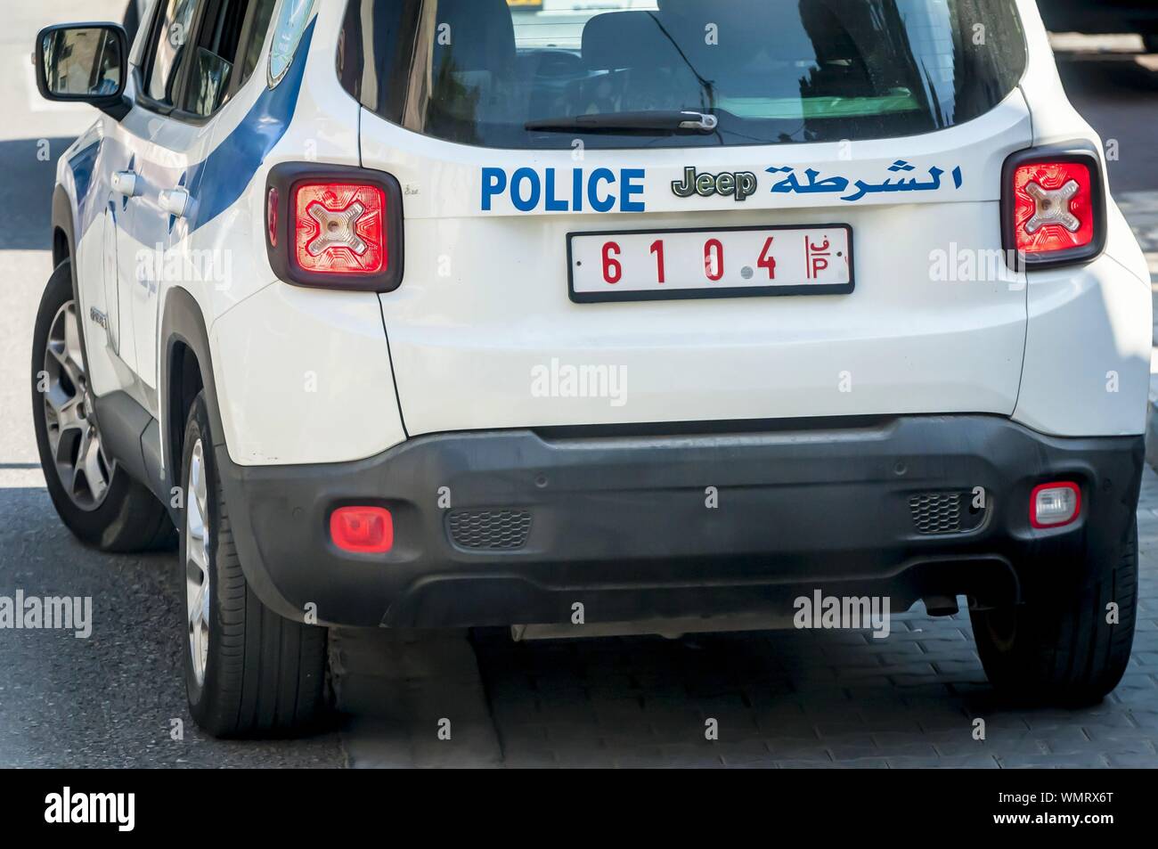 RAMALLAH, PALESTINE. August 31, 2019. Palestinian traffic police car in ...
