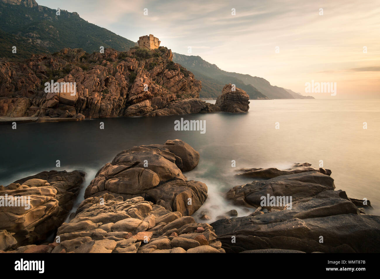 Genoese tower at Marine de Porto (near Ota, Corsica, France Stock Photo ...