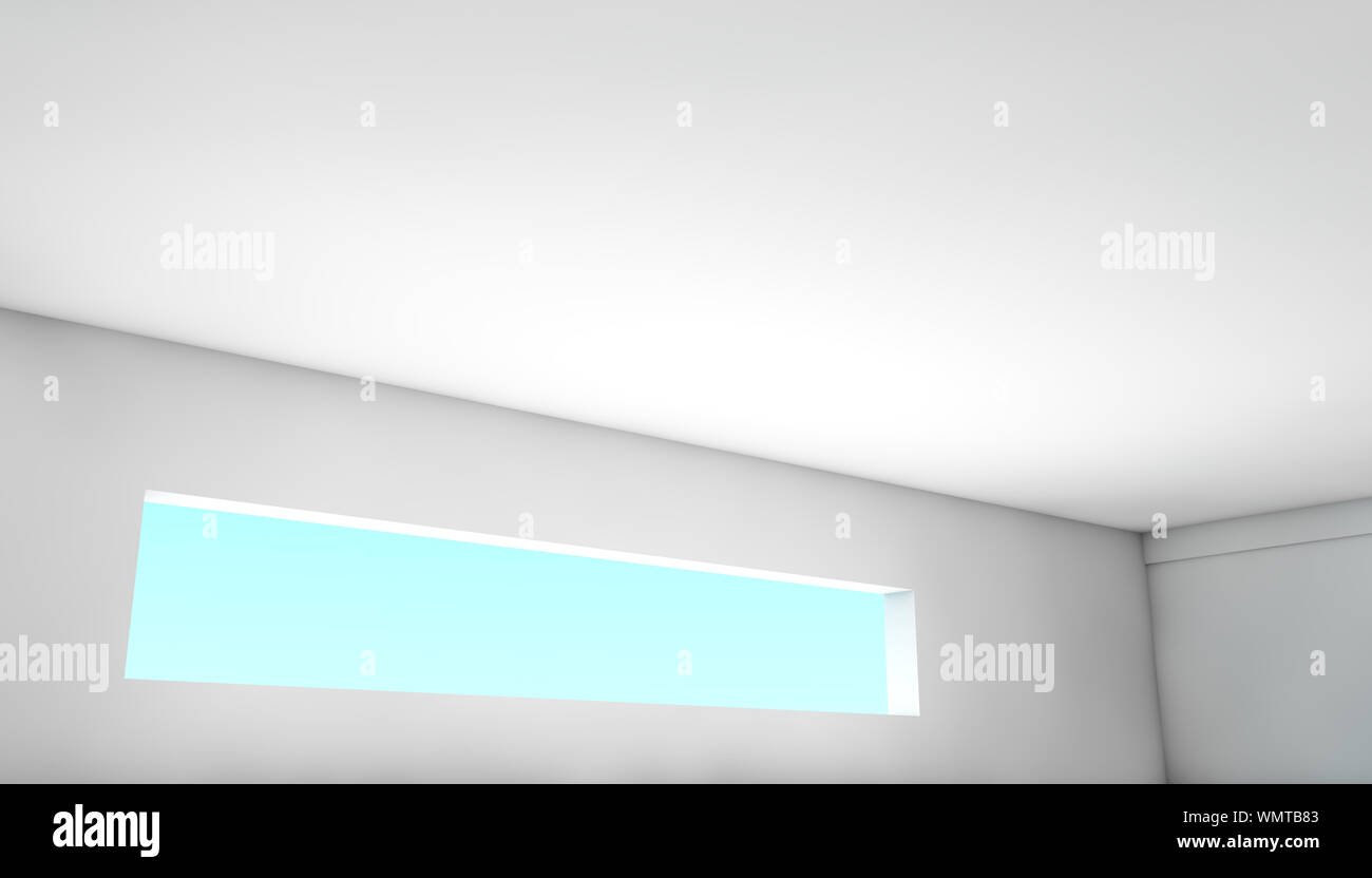 Concept of sustainable architecture project.Window and blue sky in ...