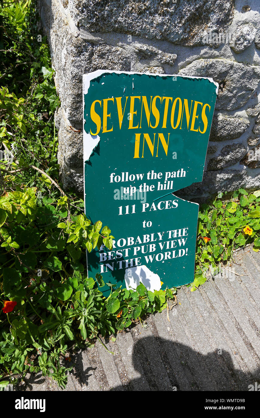A sign at the Seven Stones Inn or pub or public house, Lower Town, St ...