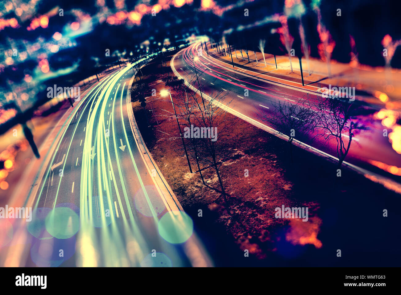 Abstract background of city and highway. Traffic and speed at night.Car ...