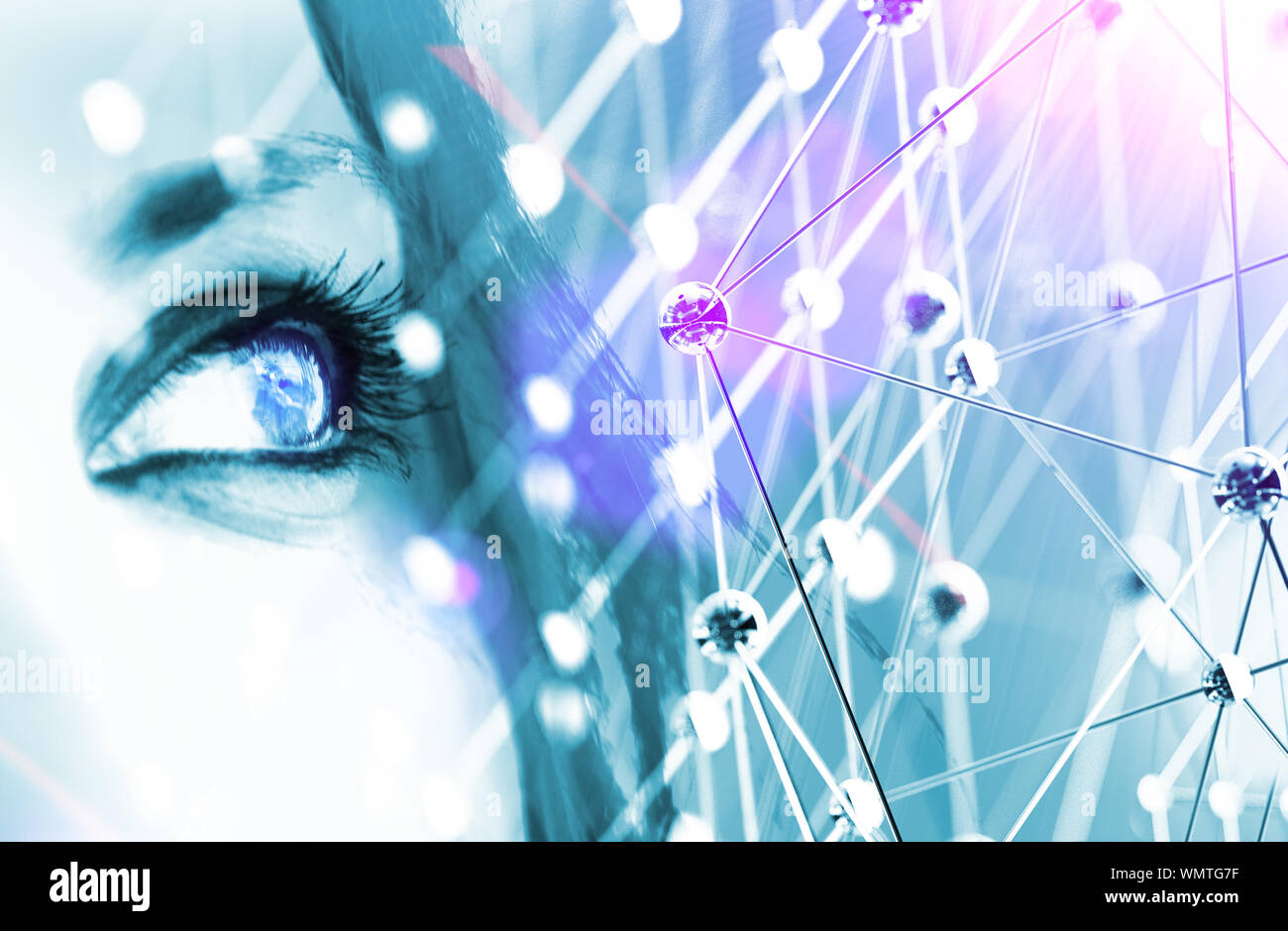 Woman face and cubes connected Partner and networking design. Internet ...