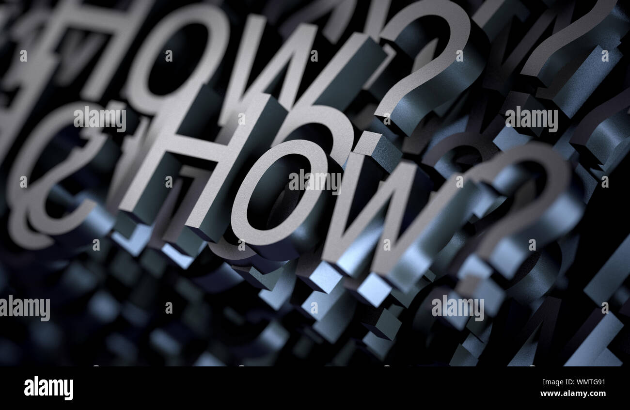 The word how in dark tone. Concept of questions and help.3d ...