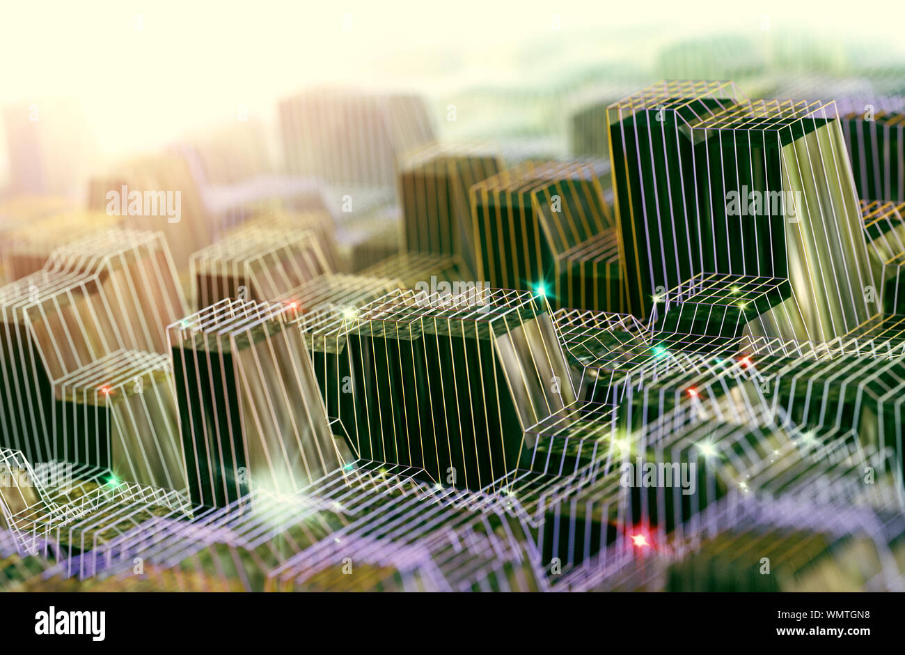 Mesh and net stucture with cubes.Network and internet concept.3d ...